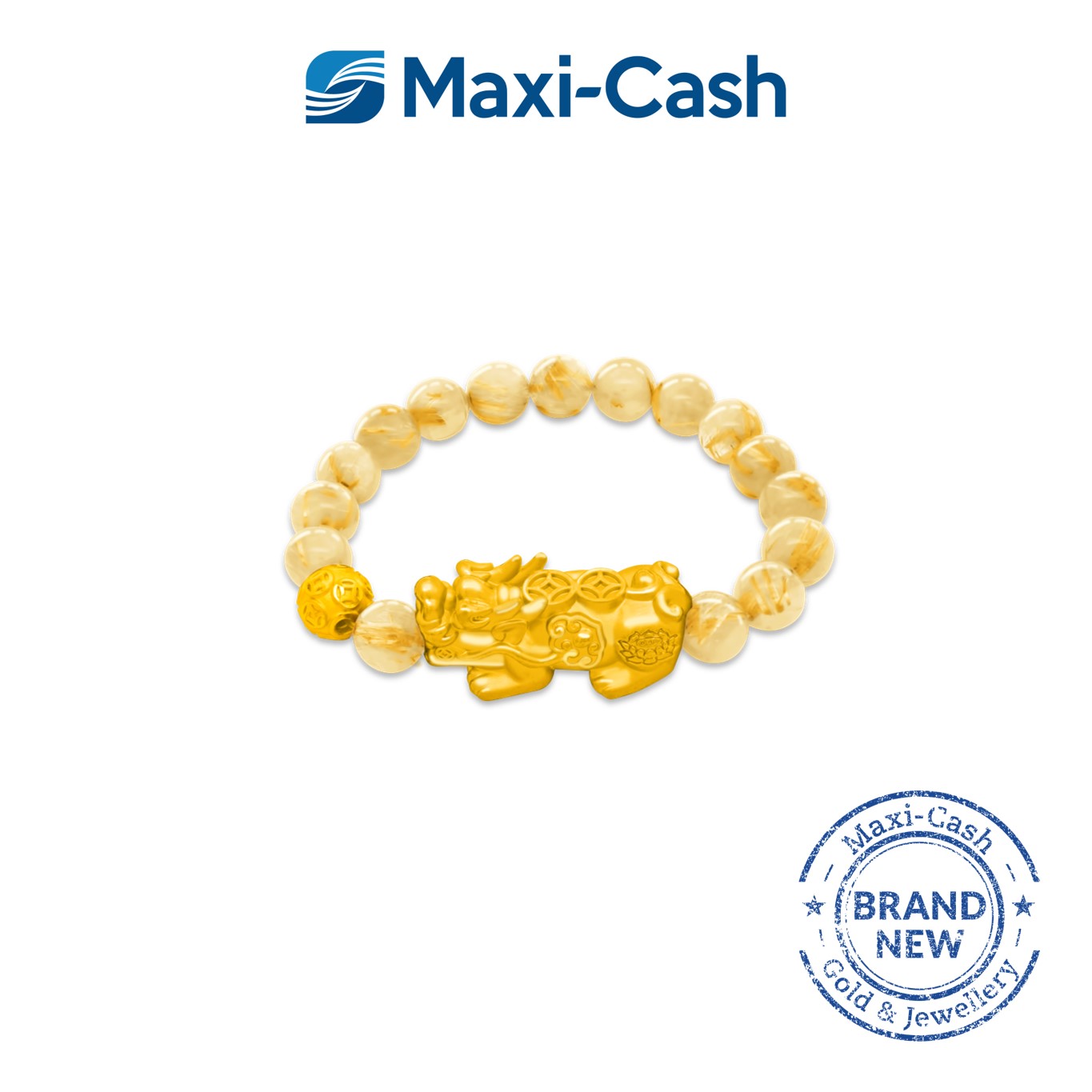 Golden Pixiu Bracelet Golden Rutile in 999 Gold Maxi Cash